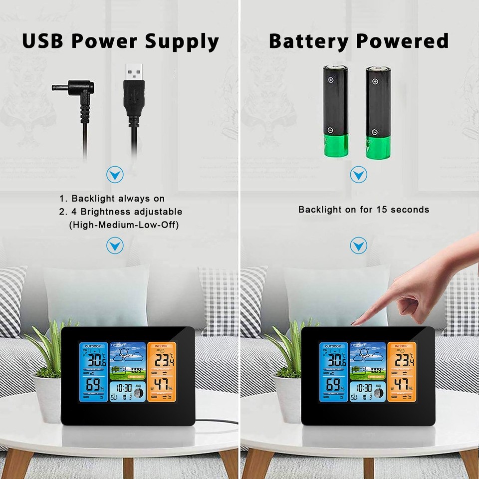 Digital LCD Indoor Outdoor Weather Station Clock Calendar Thermometer ...