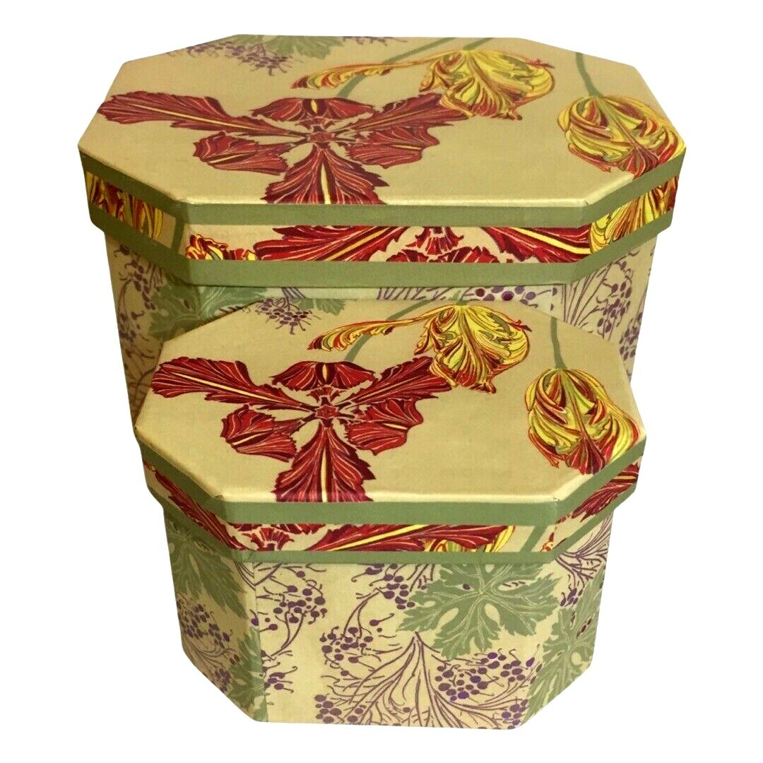 Set of 6 Octagonal Cardboard Trinket Boxes with Lids Floral Pattern 6 ...
