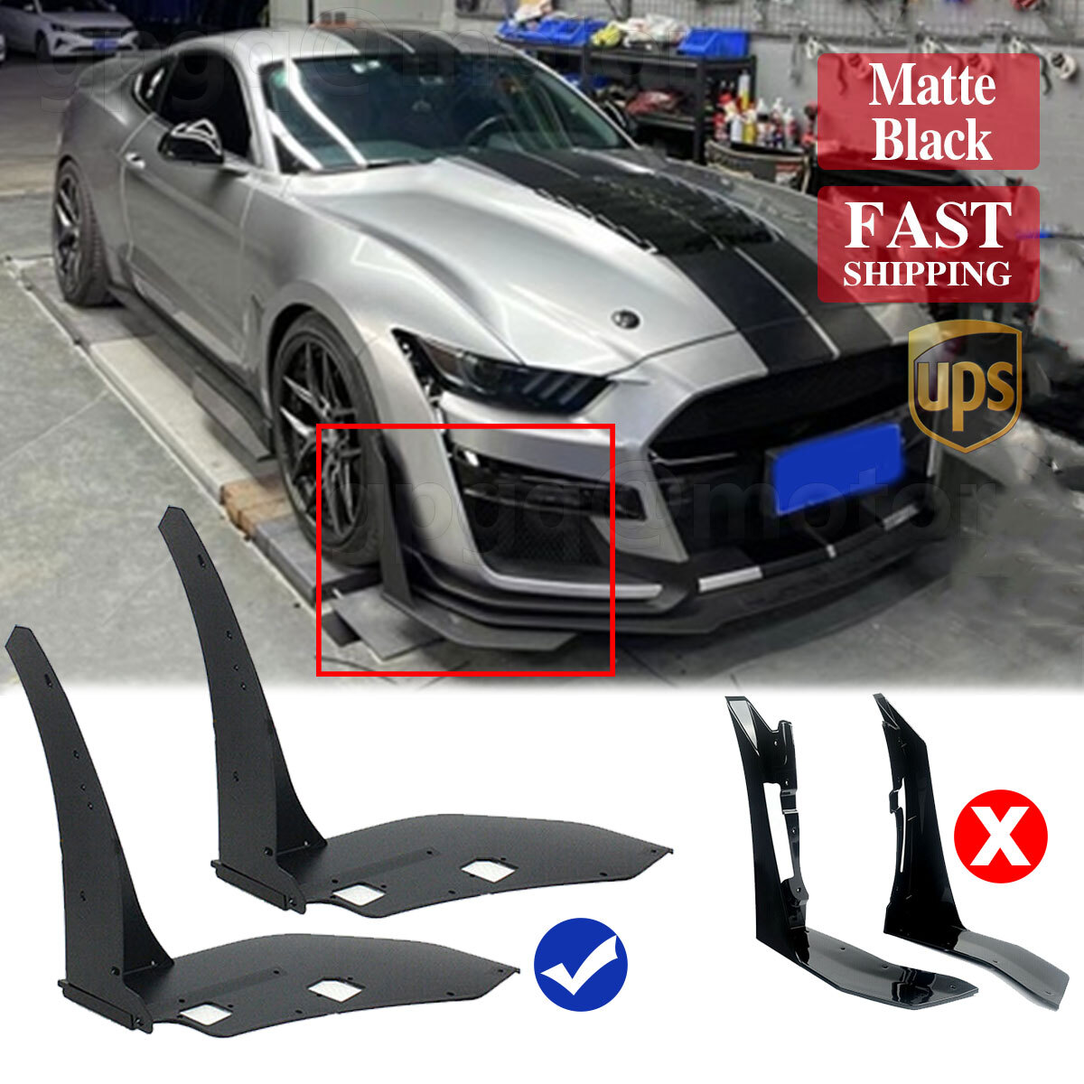 For Ford Mustang 15-21 GT500 AMMP Bumper Front Corner Spoiler Winglet ...