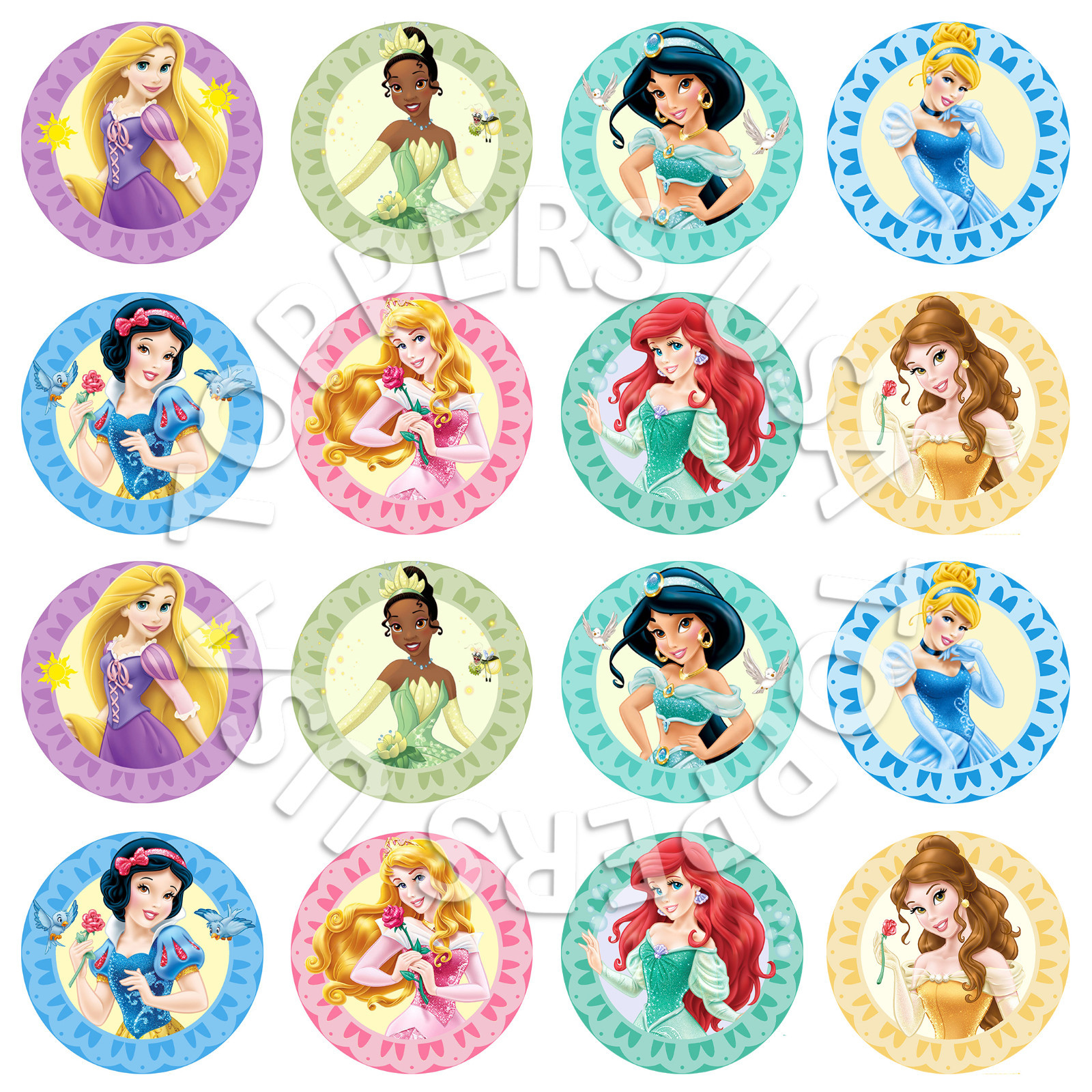 16x EDIBLE Disney Princess Assorted Cupcake Toppers Wafer Paper 4cm ...