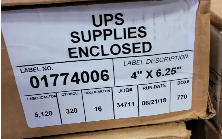 16 UPS Direct Thermal Label 4" X 6.25" Rolls 320 Labels Per Roll Label ...