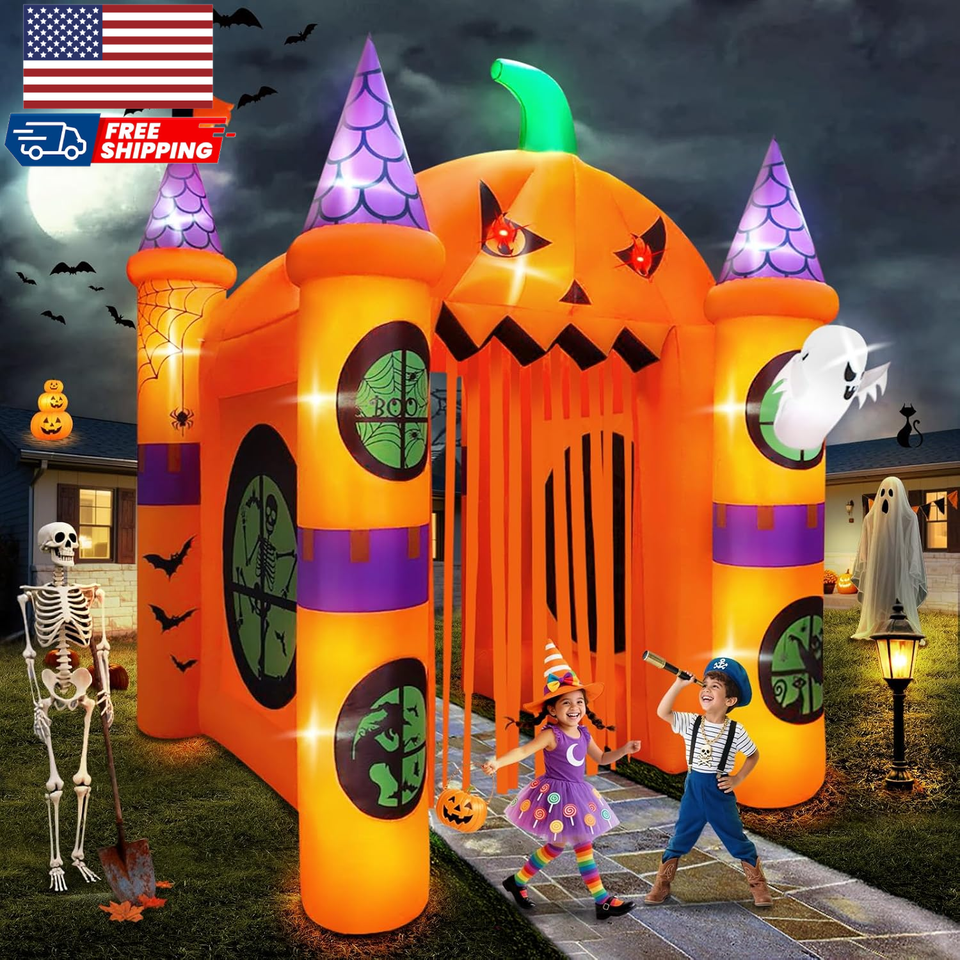 12FT Halloween Inflatables Archway Pumpkin Haunted House, Giant Pumpkin ...