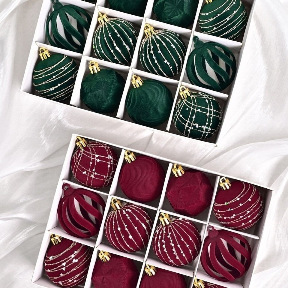 12pcs 6cm Christmas Hanging Ball Flocking Christmas Ball Ornaments Home ...