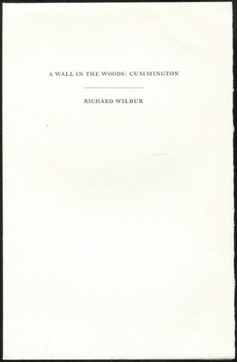 Richard WILBUR / A Wall in the Woods Cummington 1st Edition 1989 | eBay