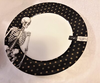 Ciroa WICKED SKELETON SALAD DESSERT SIDE PLATES metallic gold dots NEW ...