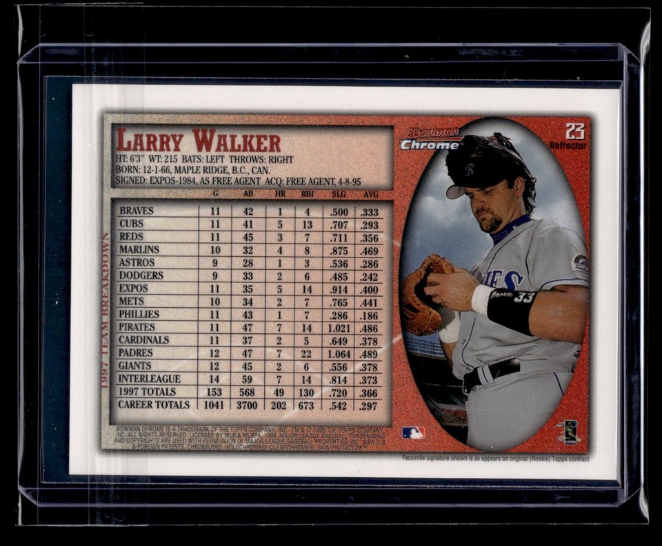 1998 Bowman Chrome International Refractor #23 Larry Walker Rockies Cardinal HOF | eBay