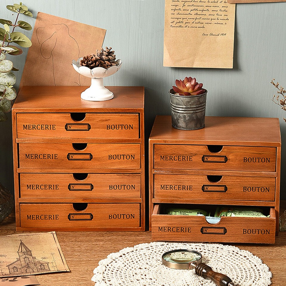 Wooden Small Chest of Drawers Storage Cabinet Desktop Trinkets Box ...