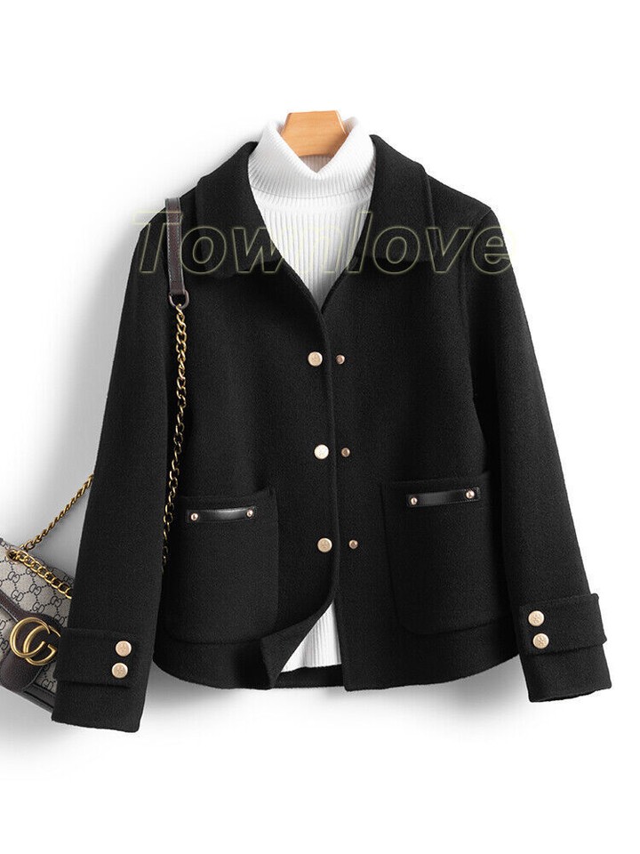 Women Short Coat Wool Blend Button Jacket Outwear Single Breasted ...