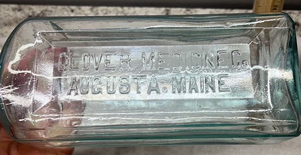 AQUA BLUE CLOVER MEDICINE CO. AUGUSTA MAINE BITTERS BOTTLE | eBay