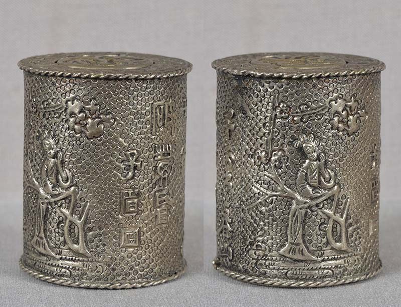 19c Chinese silver OPIUM BOX ladies & poems | eBay