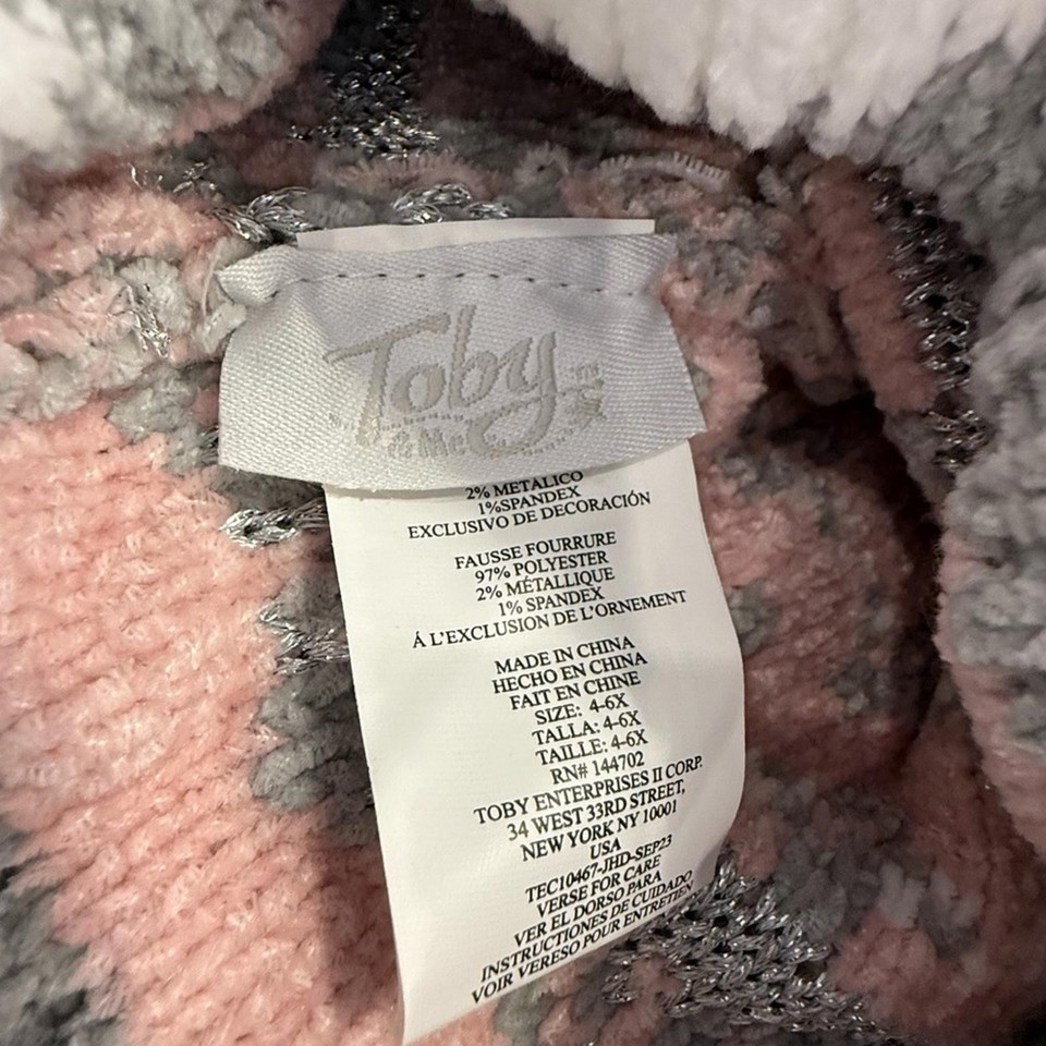 Toby toddler pom pom beanie glove set gray pink cross pattern metallic ...