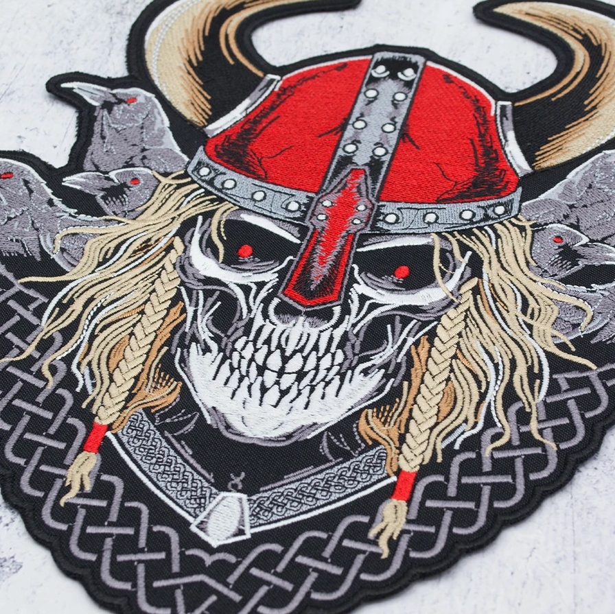Viking Skull Sew-on Back Patch | Horned Helm Norse Mythology Scandinavia Logo | eBay