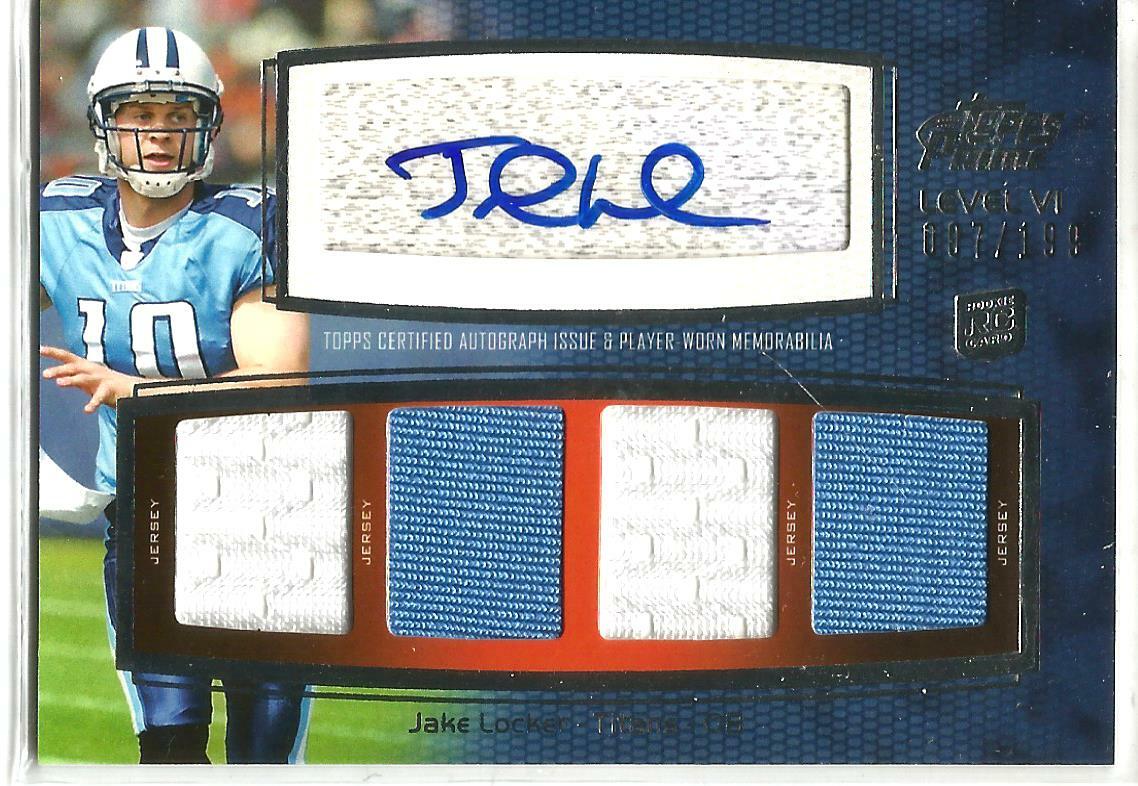 Jake Locker 2011 Topps Prime Autograph Game Used Jersey Rookie #007/199 ...