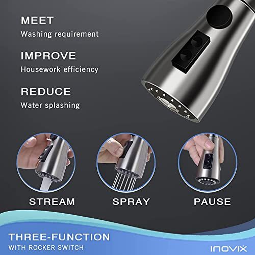 INOVIX Single Kitchen Faucet with Pull Down Sprayer Multiple Mode ...
