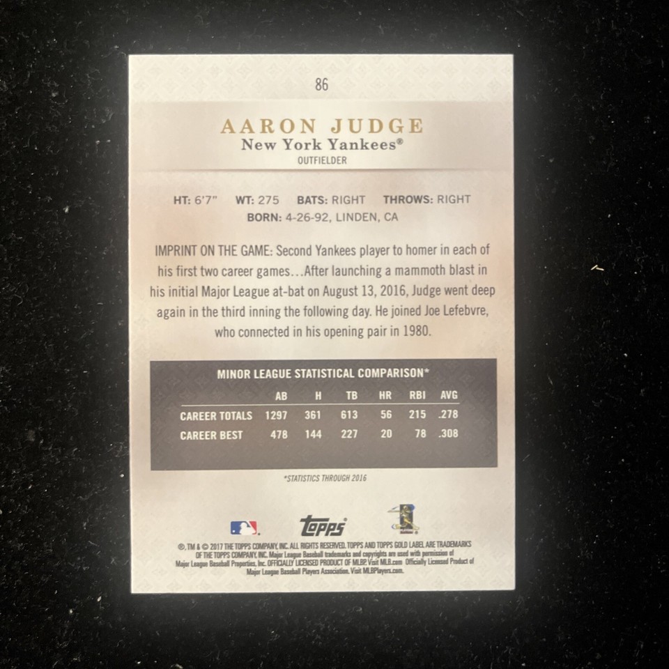 2017 Topps Gold Label Aaron Judge Class 1 Rookie - #86 Yankees | eBay