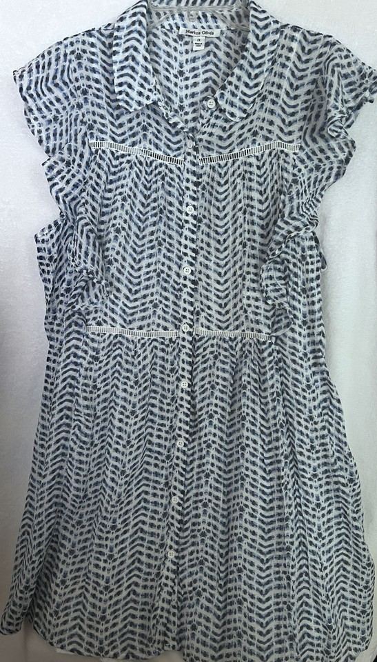 Marissa Olivia Summer Dress Plus Size 2X Blue & White Cottage Core Cool ...
