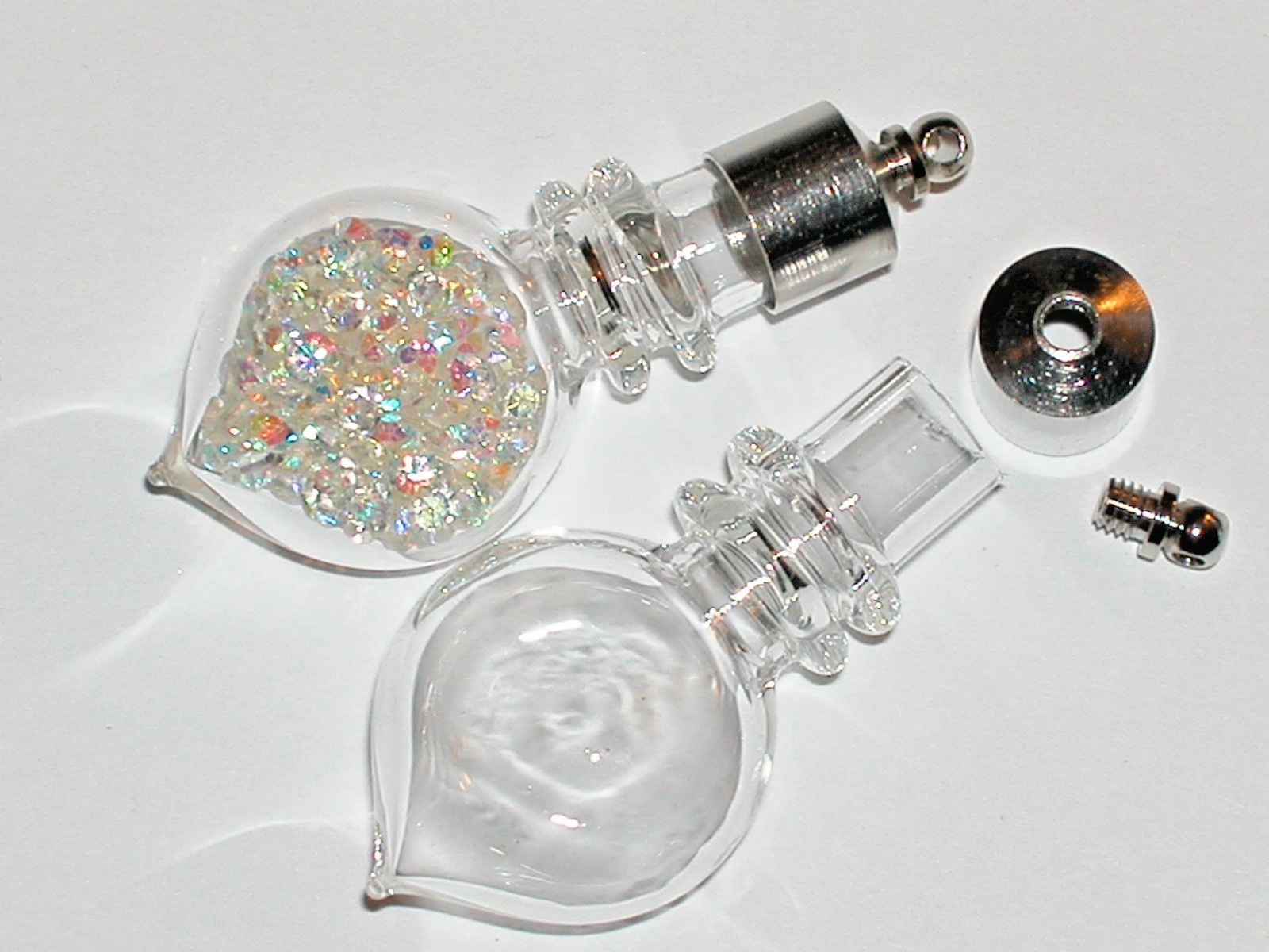 1 Large Vial Double Ring HEART Glass pendant charm screw cap top bottle ...