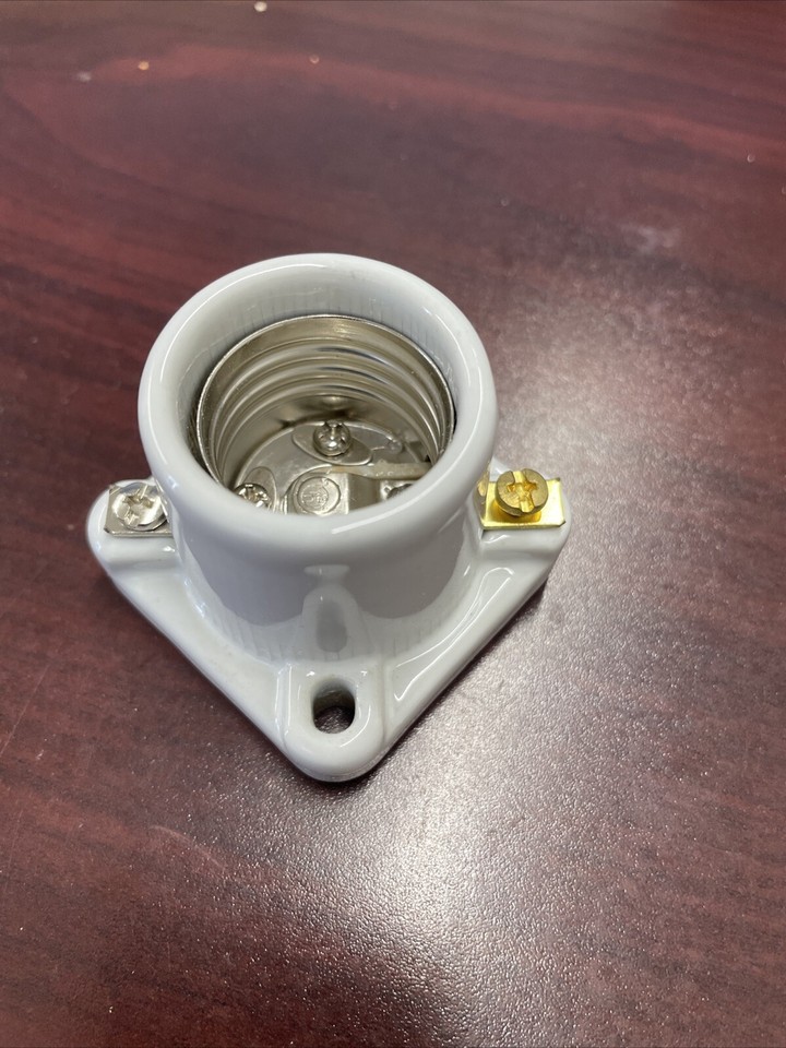 2 inch square medium base E26 porcelain pony cleat socket, mounts on 1 ...