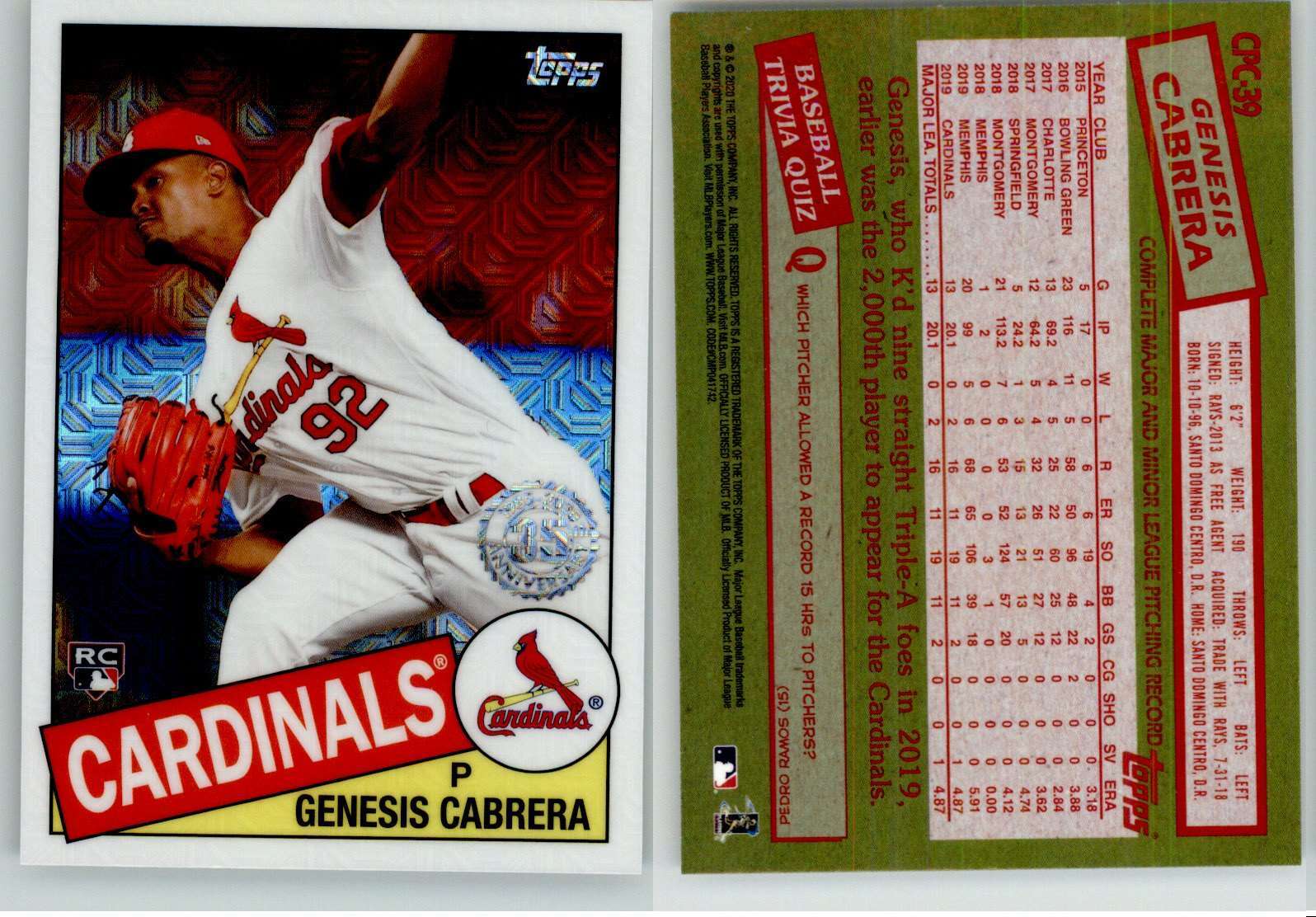 Genesis Cabrera 2020 Topps Update 1985 Silver Pack Mojo CPC-39 ...