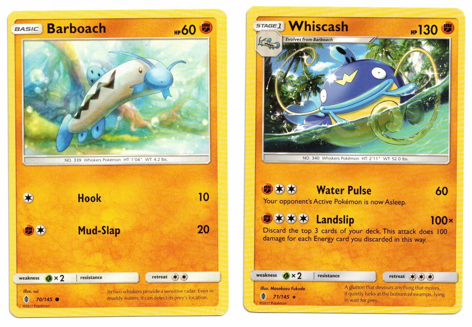 Pokemon Cards: Whiscash 71/145 & Barboach 70/145 S&M Guardians Rising ...