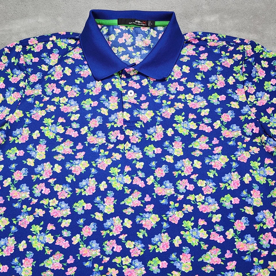 RLX Ralph Lauren Polo Shirt Mens Large Blue Floral Golf Performance ...