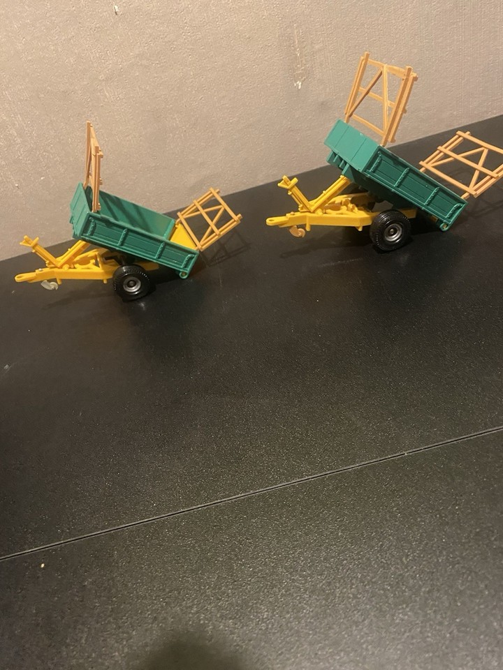 Britains Farm Toys X2 Green And Yellow Tipping Trailers With Hay Racks ...