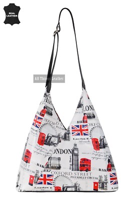 Women's Hobo Slouch Shoulder Bag Real Leather British Printed Small ...