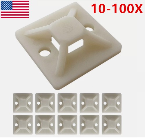 10-100X Self Adhesive Cable Wire Tie Mounts Clips Cord Square Sticky ...