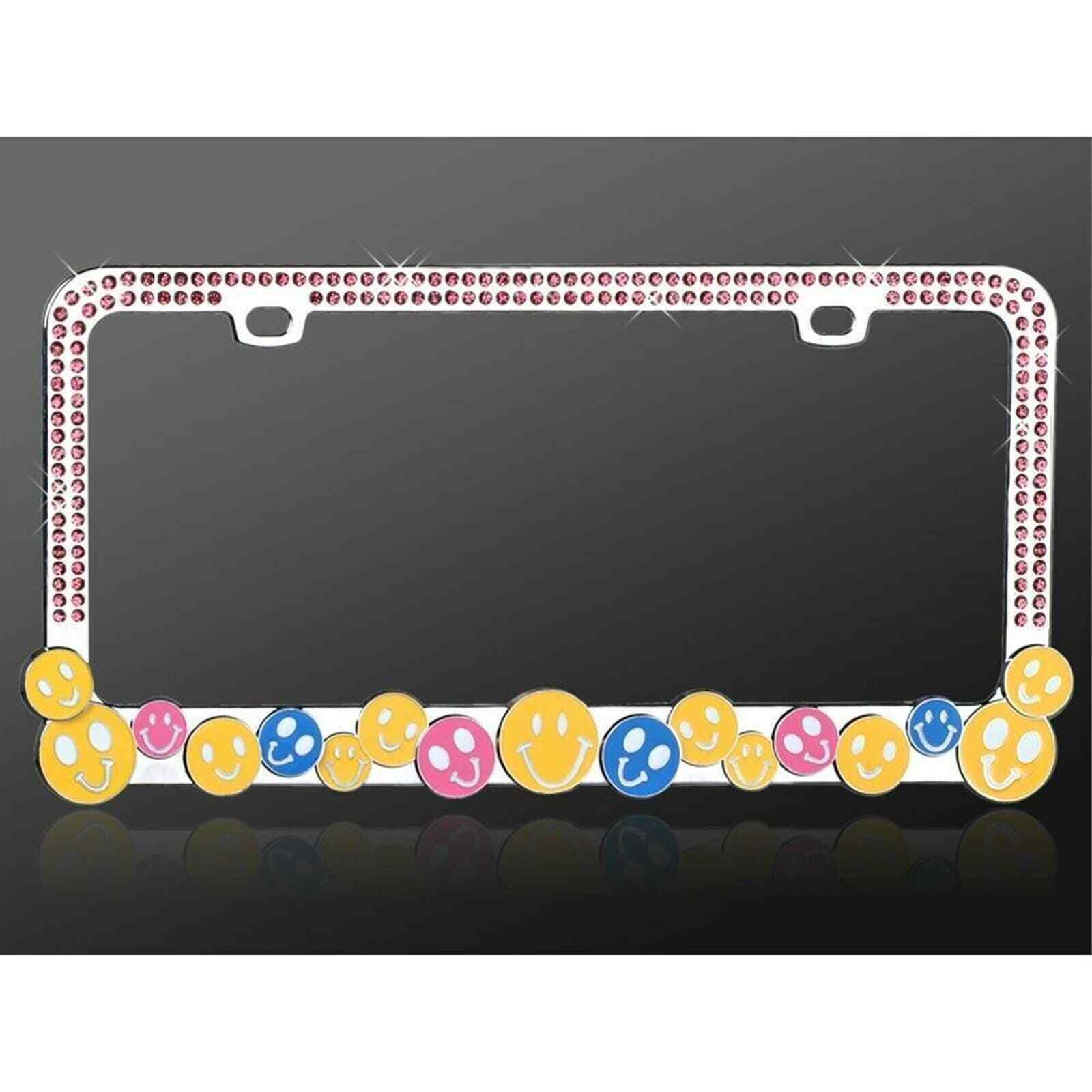 Smile Happy Face License Plate Frame Chrome with Pink Crystals | eBay