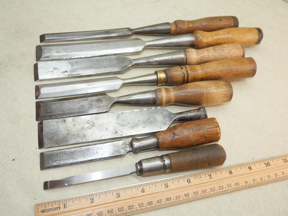Vintage Lot of 8 Old Wood Chisels OLD TOOLS | eBay