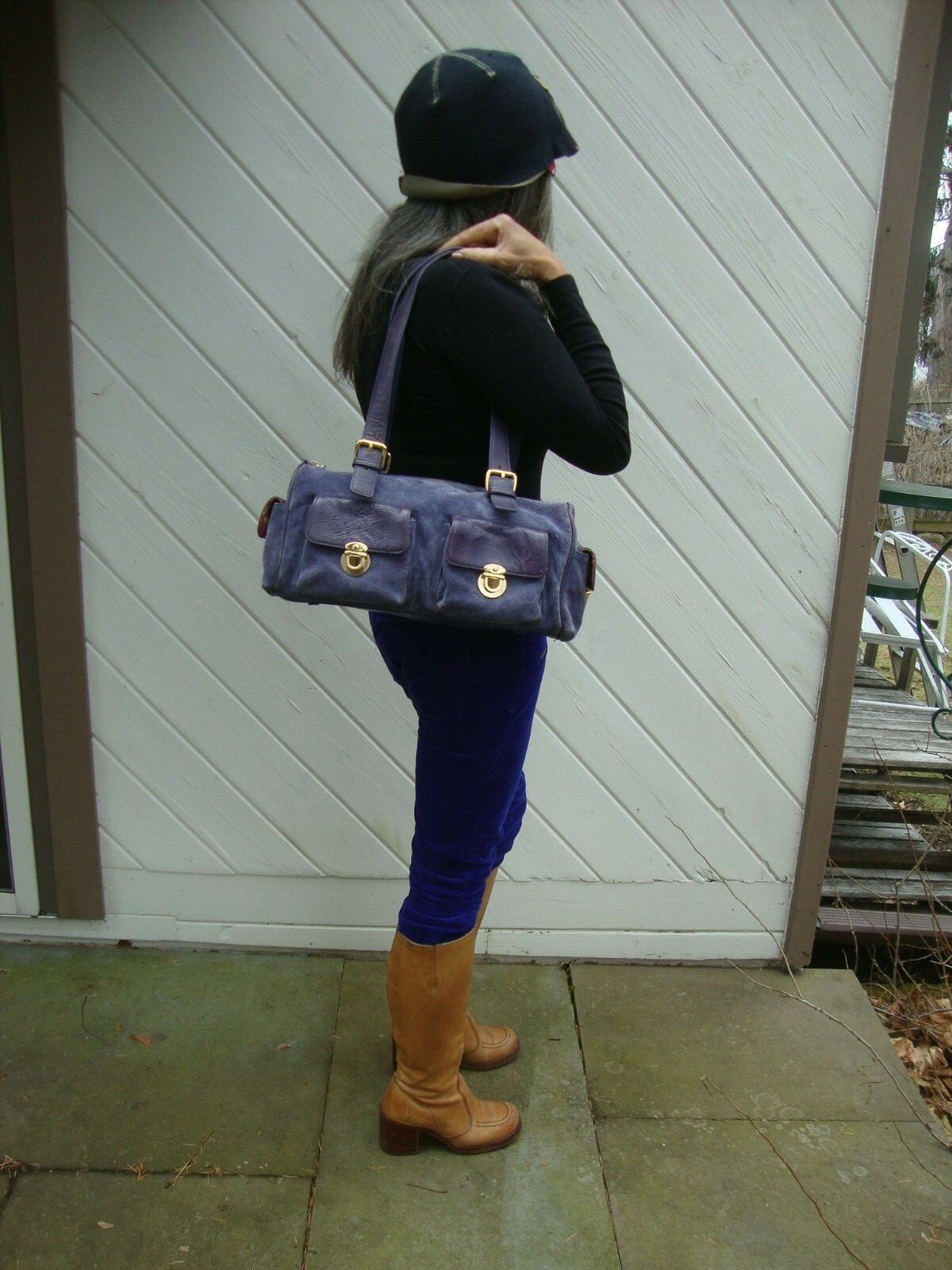 MAXX Blue Suede Multi Pocket Suede Shoulder Bag - Gem