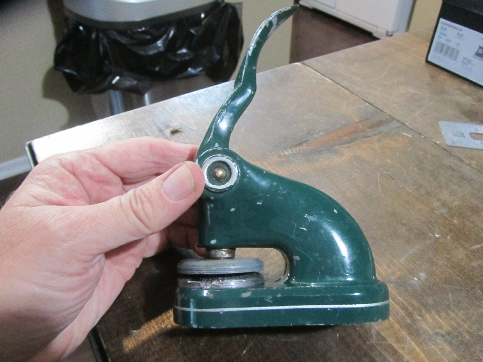 Antique Cast Iron Seal Press Embosser Vtg RARE GREEN COLOR - AS FOUND ...