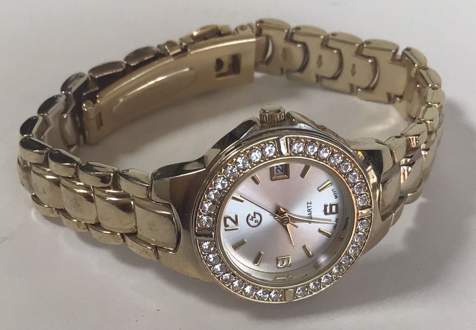 George GEO22933W Gold Toned Watch With Jeweled Bezel and Date... for ...