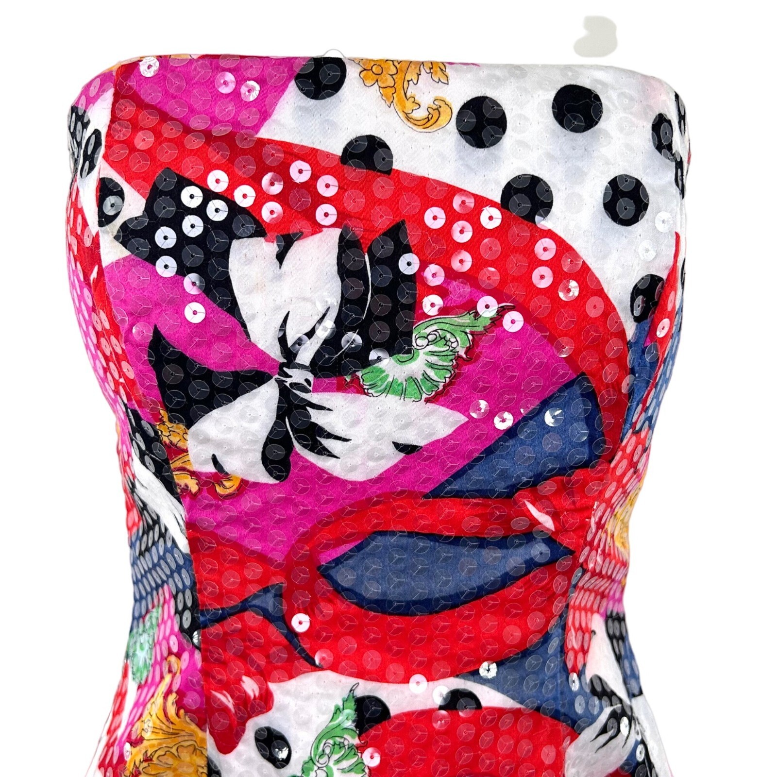 STUNNING VINTAGE CACHE STRAPLESS FLORAL PRINT SEQUIN … - Gem