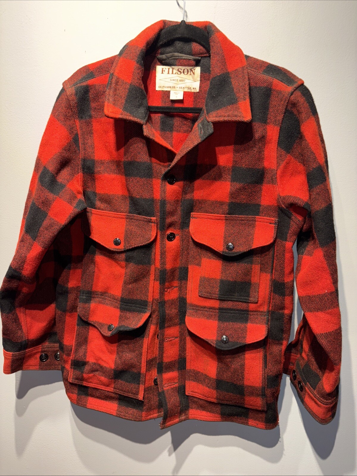 FILSON MACKINAW WOOL CRUISER JACKET Red/Black Buffalo… - Gem