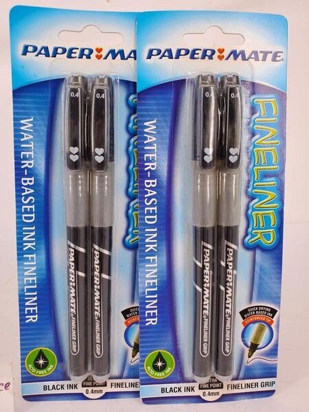 2 x 2 Pack BLACK Papermate Fineliner Grip Pens 0.4mm Ultra Fine TRACKED ...