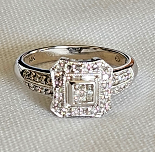 14k White Gold with Princess Cut Multi-Diamond Ring - Sz 6.5 | eBay