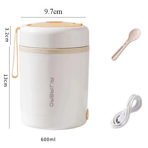 600ML Portable USB Electric Heating Lunch Box Stainless Steel Food ...