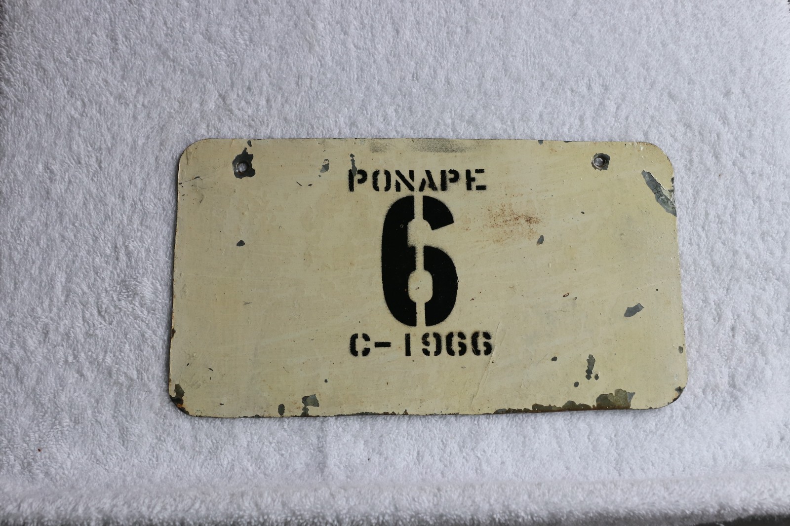 Ponape 1966 license plate. Stenciled on thin steel. Ex Jerry Boone ...