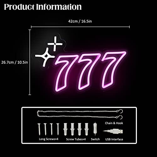 777 Neon Sign Angel Number Neon LED Sign Luck Seven Neon Lights Pink ...