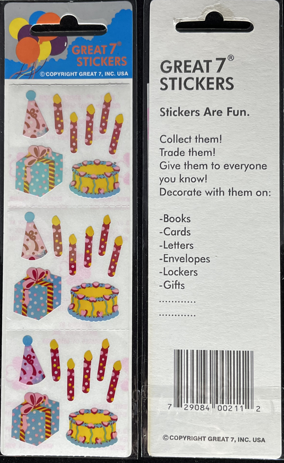 12 packages of Pearlized Birthday Stickers, "Great 7" Sticker Designs ...