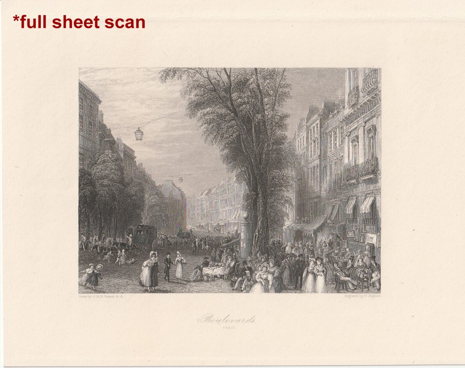 VF orig Thomas Higham 1835 steel engraving J. M. W. Turner: BOULEVARDS ...
