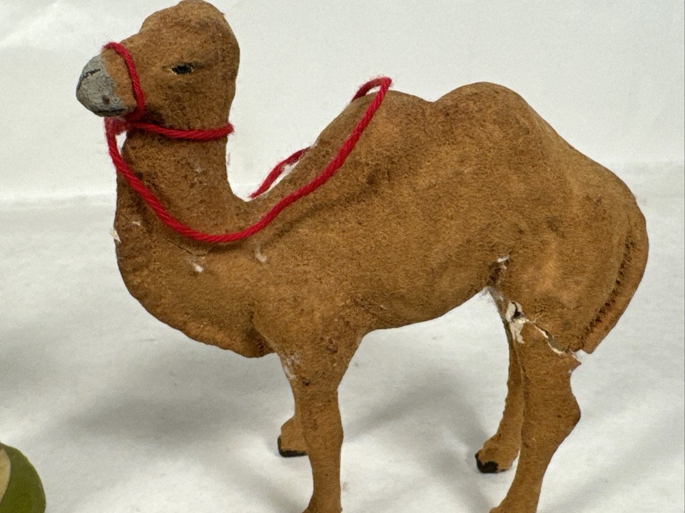 Antique German Putz Nativity 16pc Paper Mache Set Animal's Glass Eyes ...