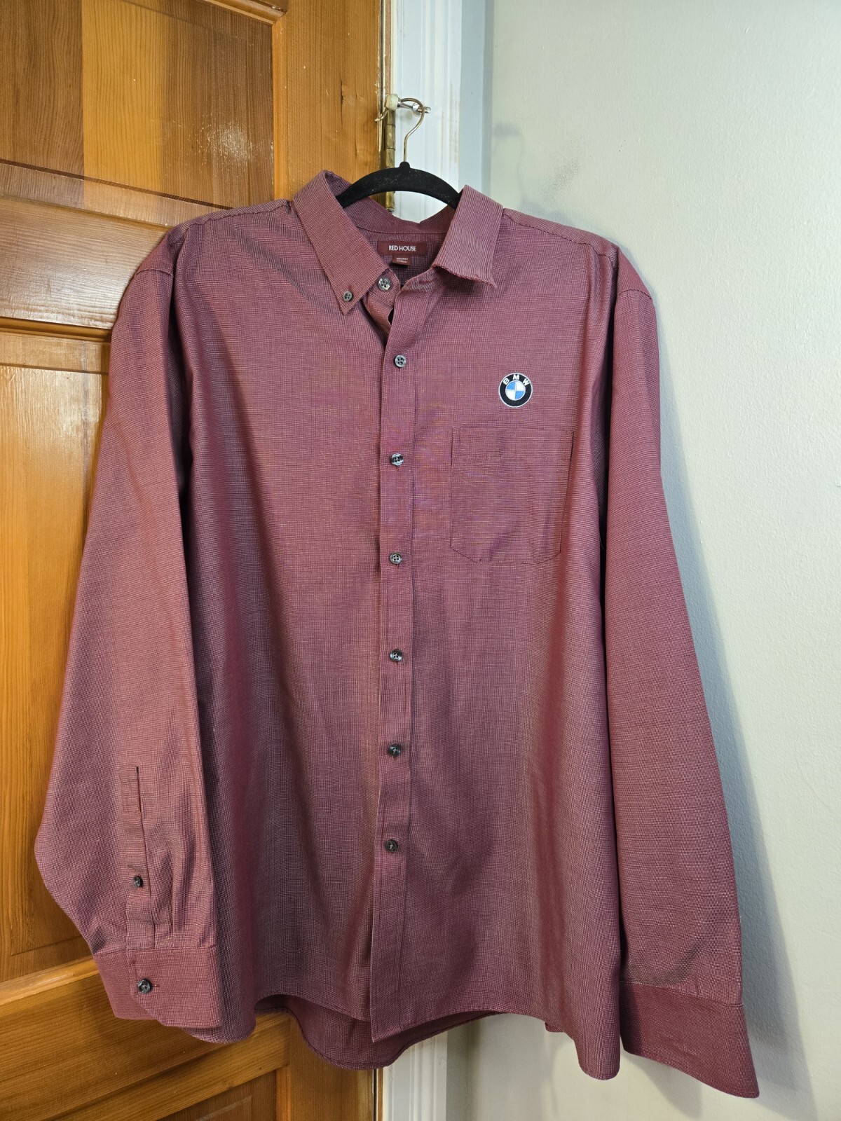 BMW Red House Long Sleeve Button Up Logo Shirt Maroon… - Gem