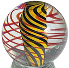 03 FRITZ LAUENSTEIN SIGNED MARBLE HANDMADE GLASS ART 1.53" YELLOW CORE ...