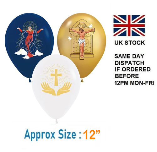 3-12Pcs God Bless Balloons Jesus Cross Boy Girl First Holy Communion ...