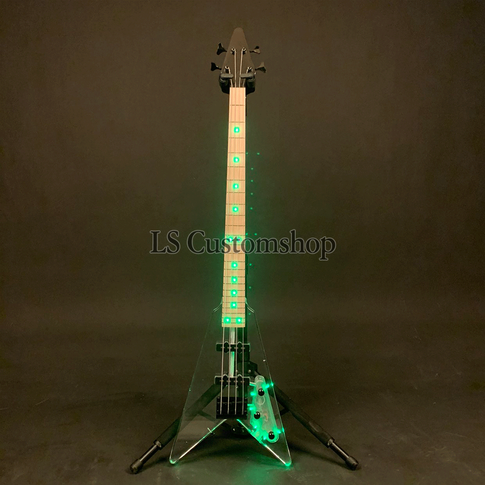 Acrylic Body Electric Guitar with Green LED Light Maple Fretboard Black ...