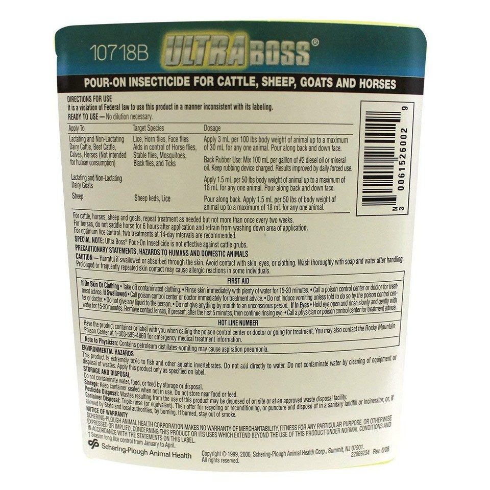 Ultra Boss Pour-On Insecticide for Cattle, Sheep, Goats, & Horses 32oz ...