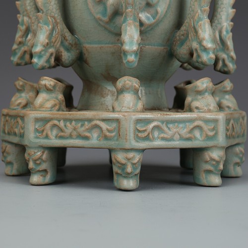 7.8" China Ruyao Porcelain Lavender Grey Glaze Animal Eight Dragon ...