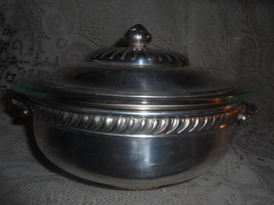 Vntg Ornate Pilgrim SilverPlate w/Glass Pyrex Chafing Dish Casserole ...